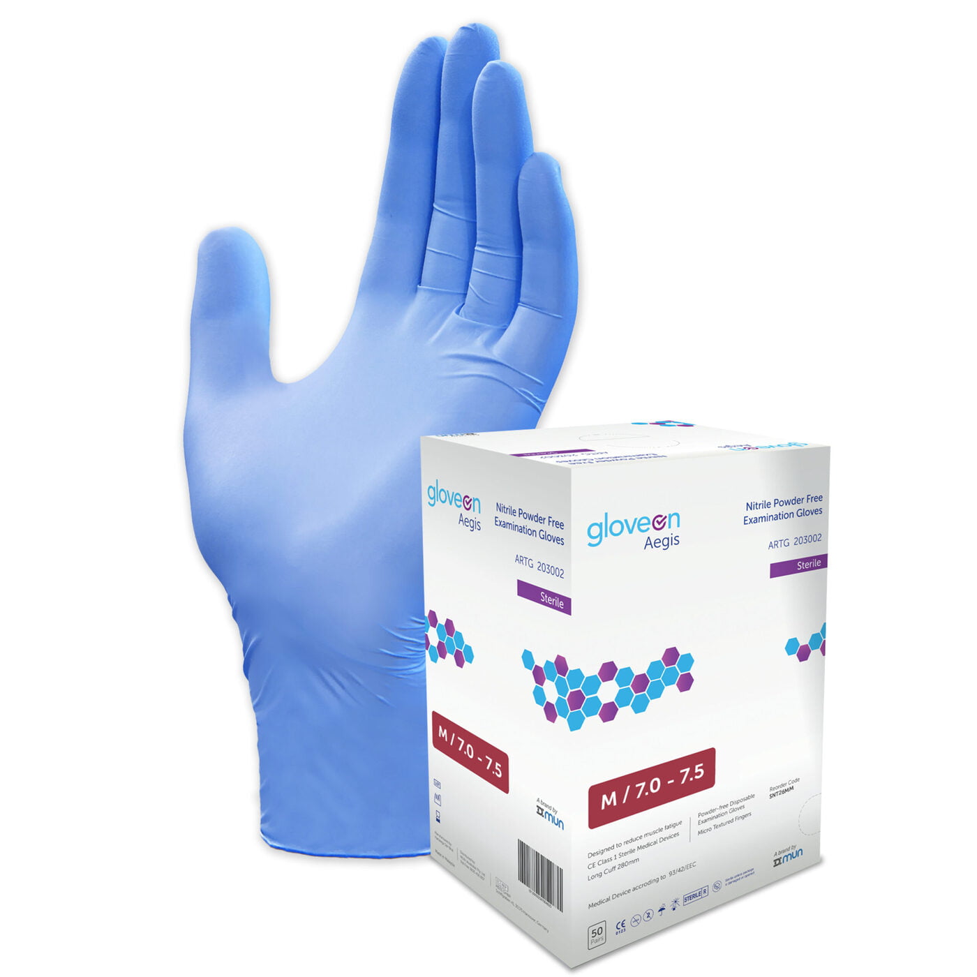 GloveOn Aegis Sterile Nitrile Examination Gloves Powder Free Blue Box ...