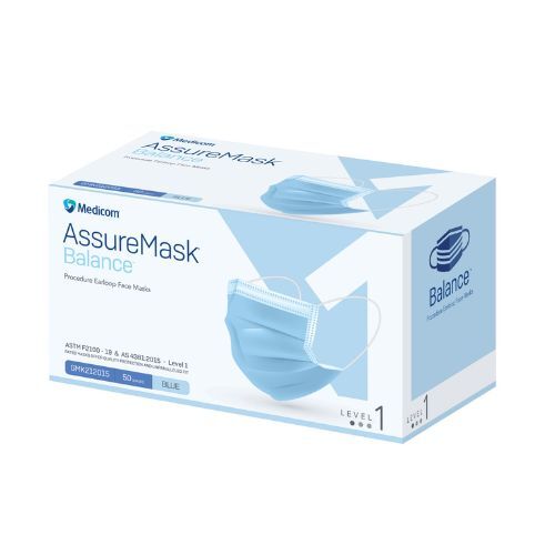 Medicom Assure Mask Balance Procedure Earloop Face Masks Level 1 Blue ...