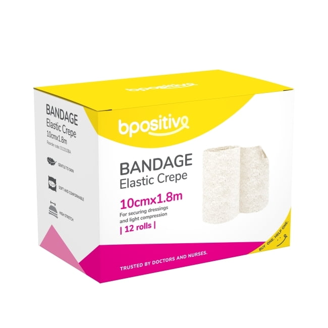 Bpositive Bandage Elastic Crepe 10cm x 1.8m Pack Of 12 | Hytex Healthcare