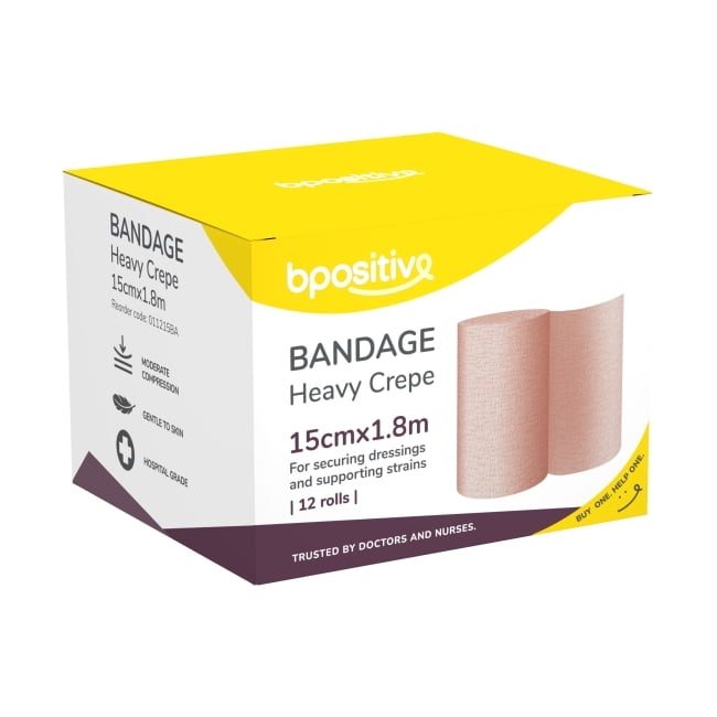 Bpositive Bandage Heavy Crepe 15cm x 1.8m Pack Of 12 | Hytex Healthcare