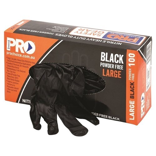 ProChoice Disposable Nitrile Powder Free Heavy Duty Black Gloves Large