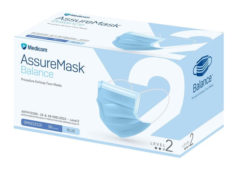Medicom Assure Face Masks with Earloops Level 2 Blue Pack of 50 | Hytex ...