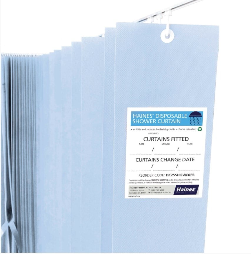 Haines Disposable Antimicrobial Shower Curtain 2.5x2.0m Blue Pack of 15 ...