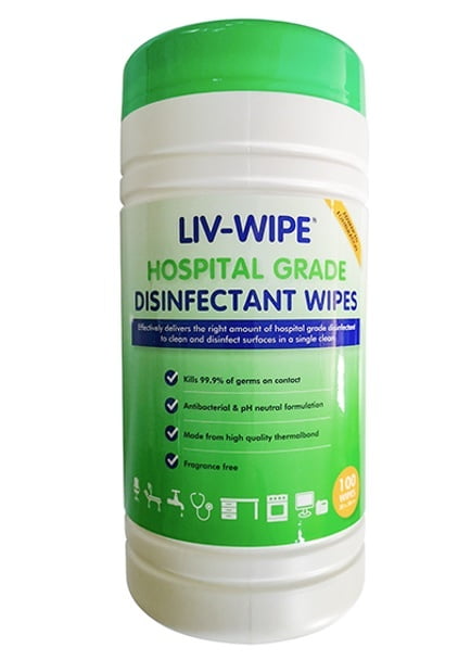 Liv-Wipe Hospital Grade Sanitiser Disinfectant Wipes 20x30cm Tub of 100 ...