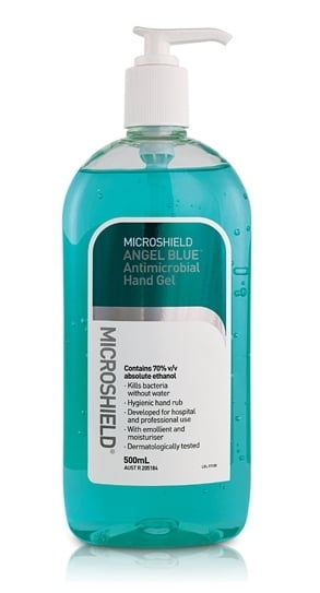 Microshield Angel Blue Antimicrobial Hand Gel 500ml Pump - Hytex Healthcare