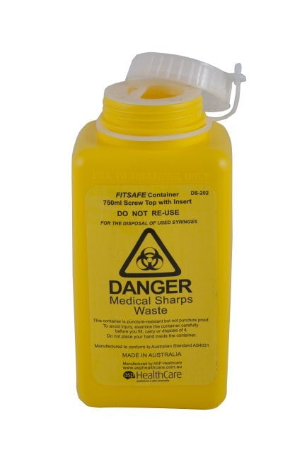 ASP Healthcare FITSAFE Sharps Container Yellow 750ml Screw Top with ...