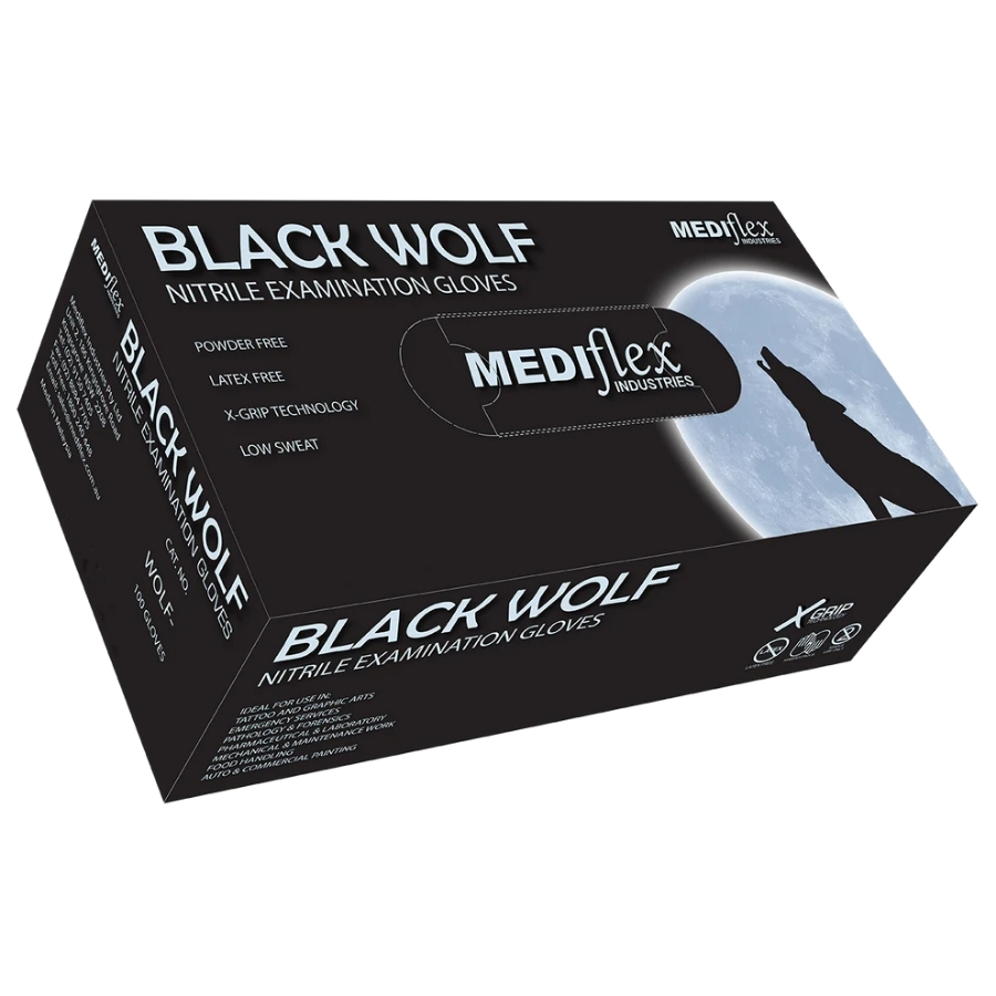 Mediflex Black Wolf Powder Free Nitrile Gloves Pack Of 100 | Hytex ...